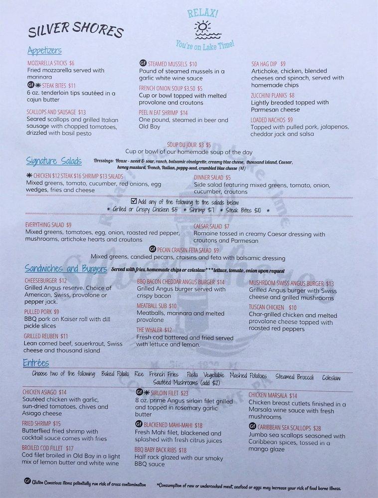 Menu at Silver Shores Restaurant, Conneaut Lake