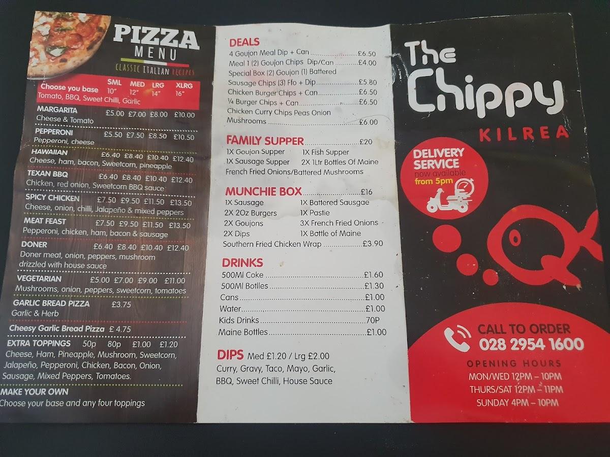 Menu at The Chippy restaurant, Kilrea