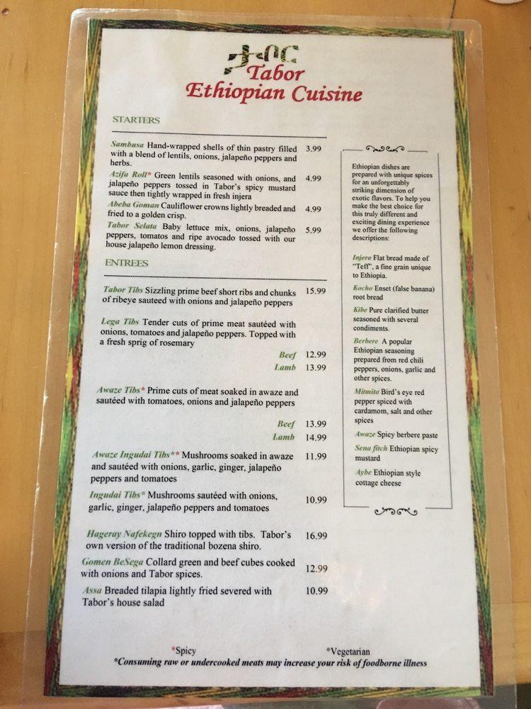 Menu at Abugida Ethiopian Cuisine and Cafe, Woodbridge