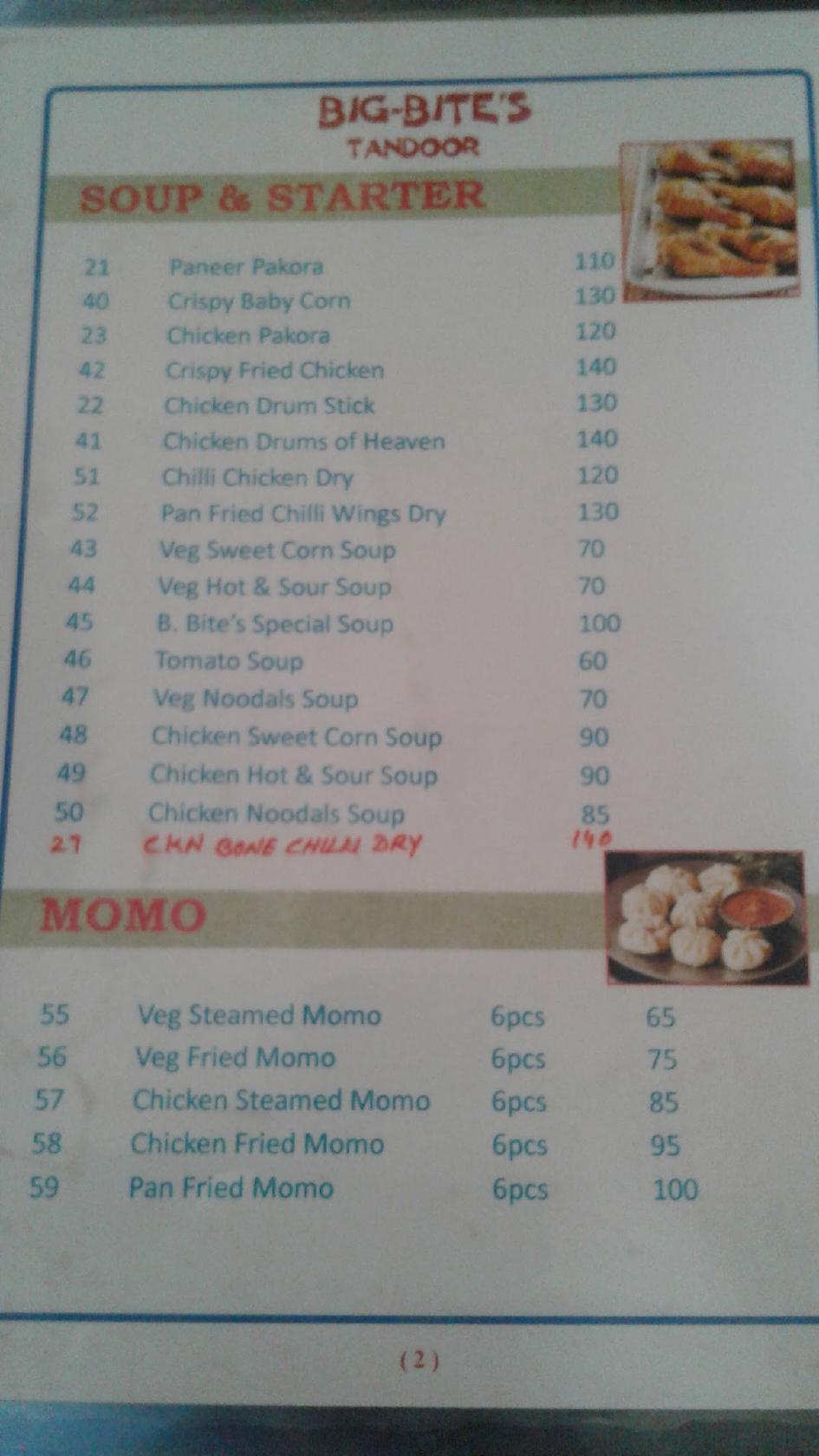 Menu at Big Bite, Bhagalpur
