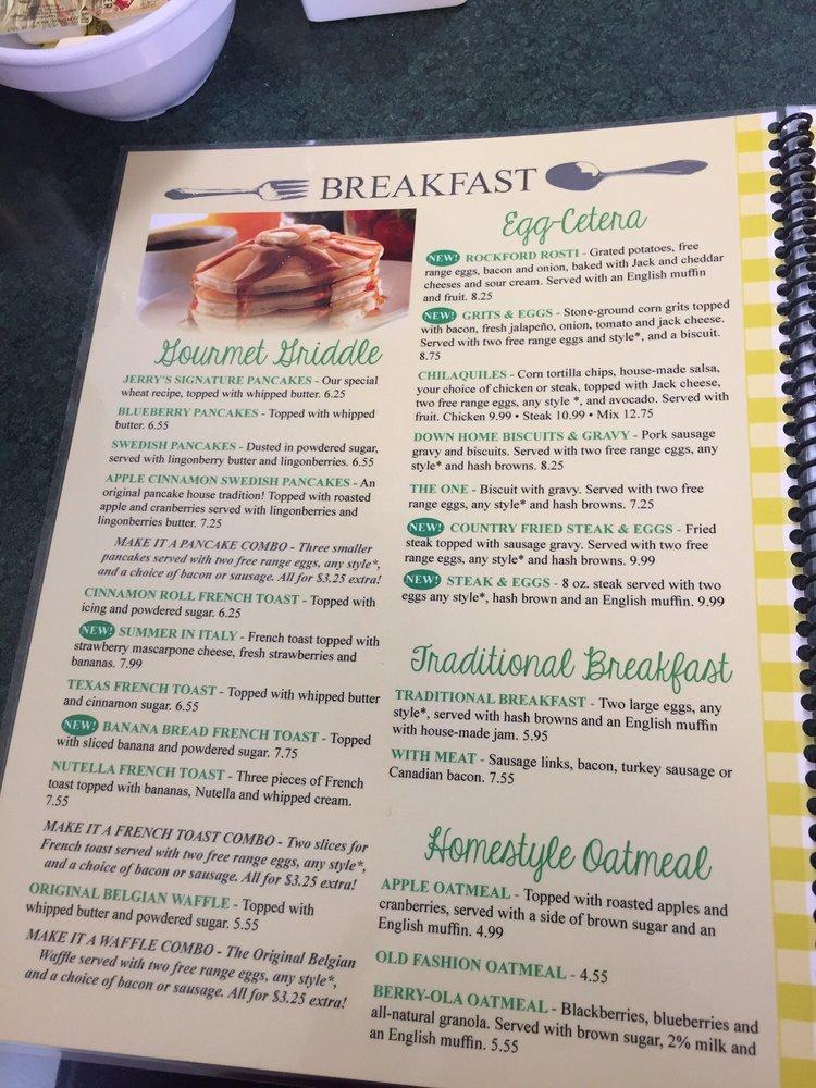 Menu at Jerry's Cafe, Beloit, 935 4th St
