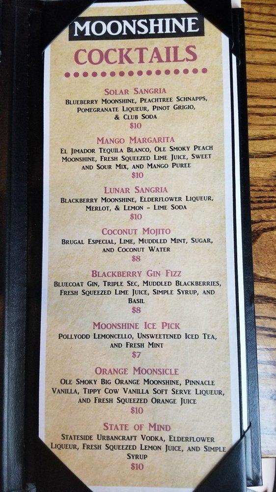 Menu at Moonshine Philly pub & bar, Philadelphia