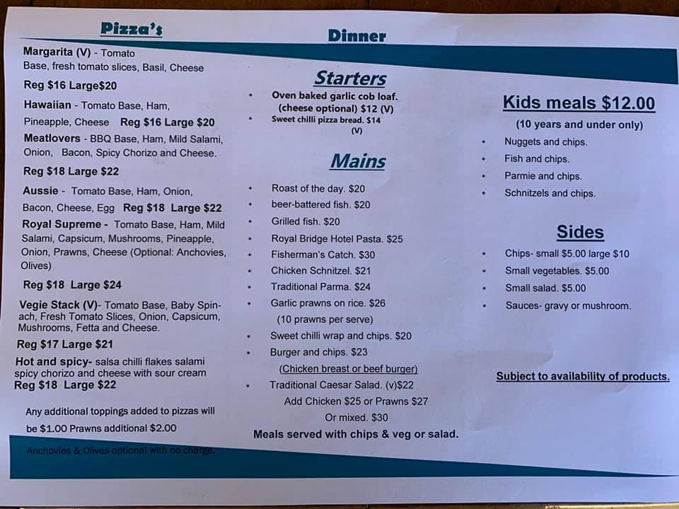 Menu at Royal Hotel pub & bar, Barham
