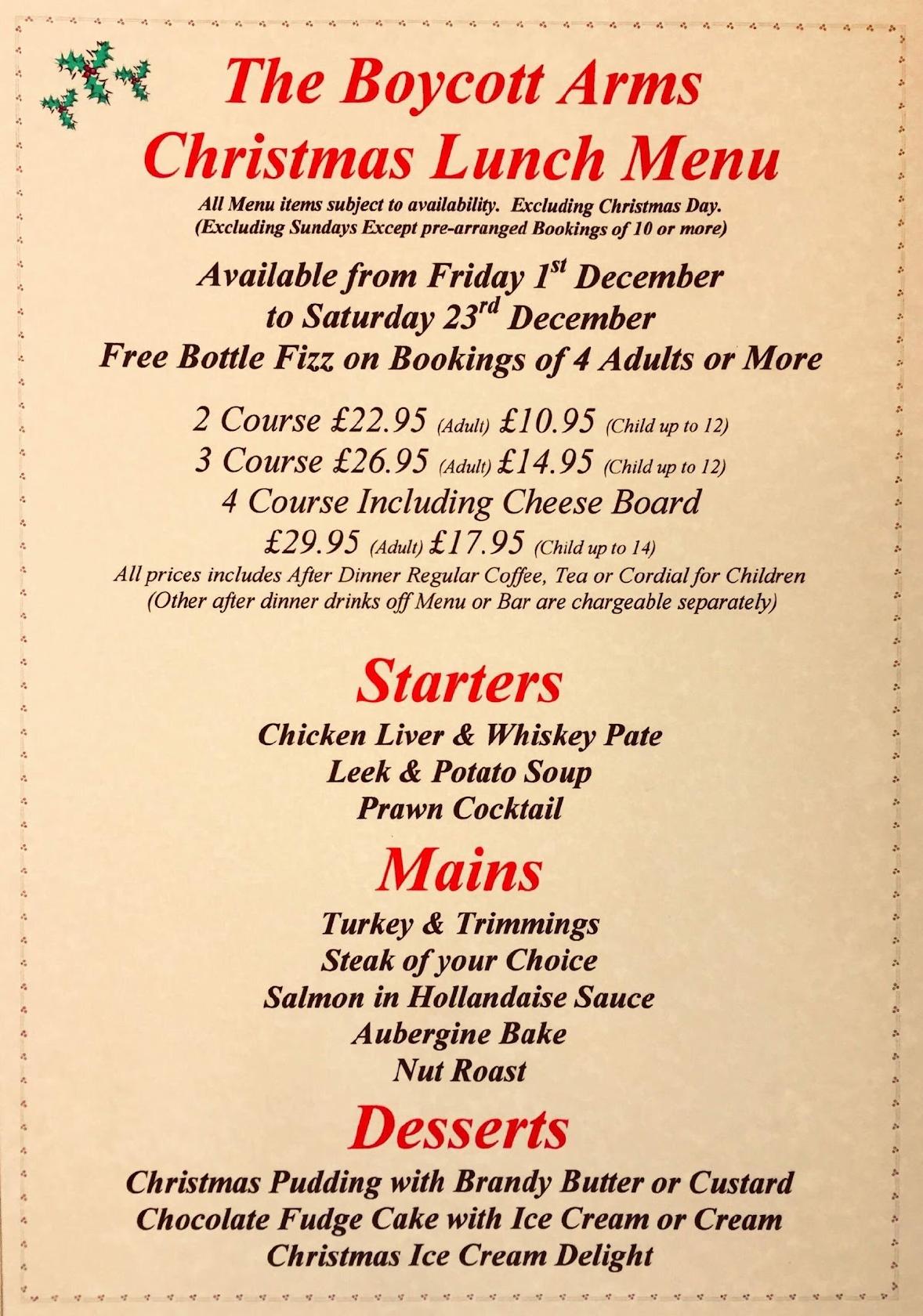 Menu at The Boycott Arms pub & bar, Claverley