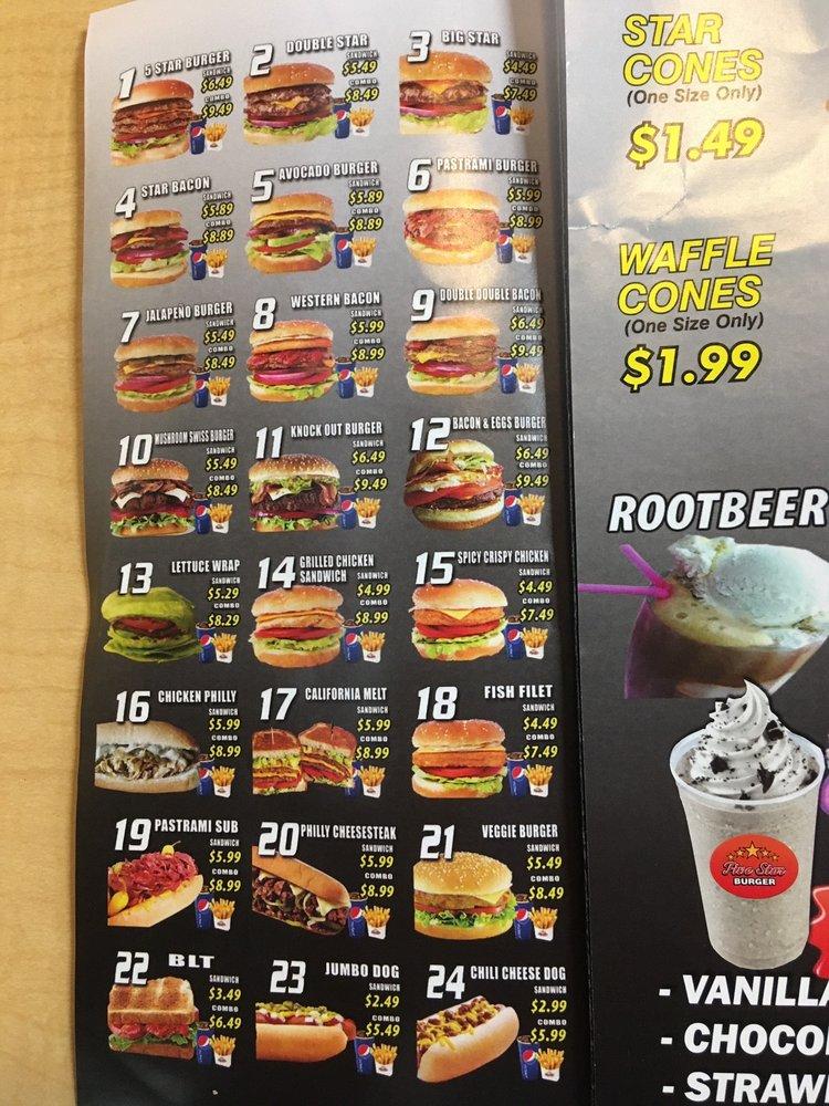 Menu at Vallejo Five Star Burger restaurant, Vallejo