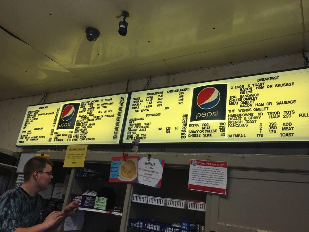 Menu at Bill's Toasty Shop restaurant, Taylorville