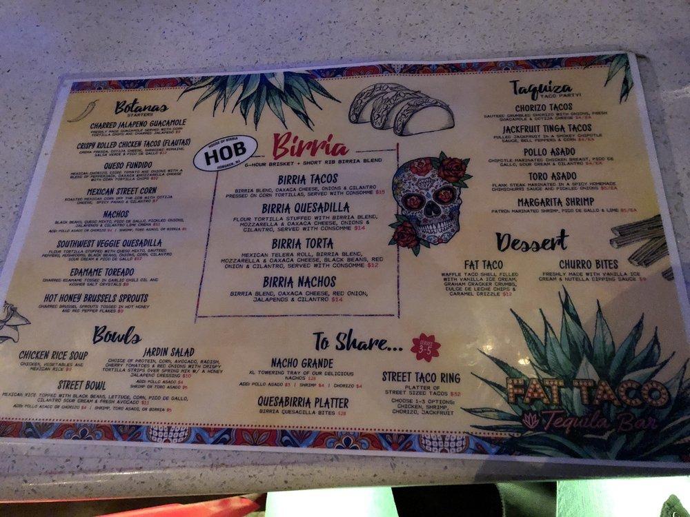 Menu at FAT TACO TEQUILA BAR Hoboken, Hoboken, 32 Newark St.