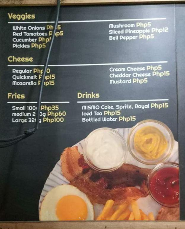 Menu at Highway burger restaurant, Manila, Lardizabal St