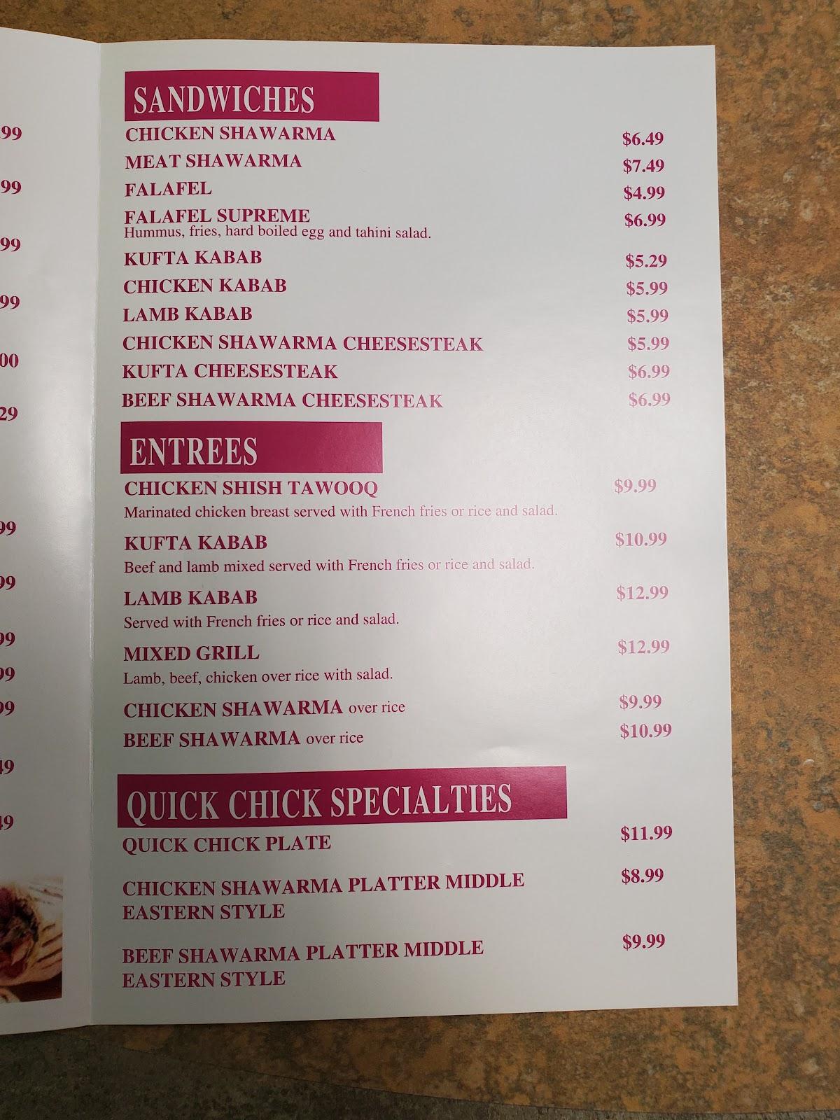 Menu at QuickChick Shawarma and Grill restaurant, Pittston, 320 PA-315 ...
