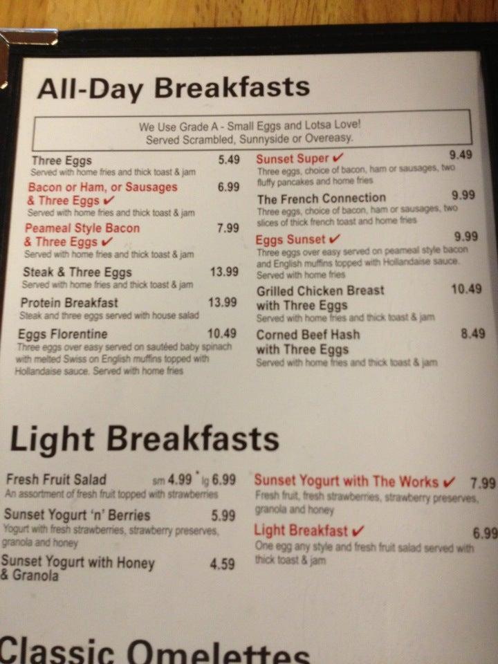 Menu at Sunset Grill restaurant, Barrie, 85 Barrie View Dr