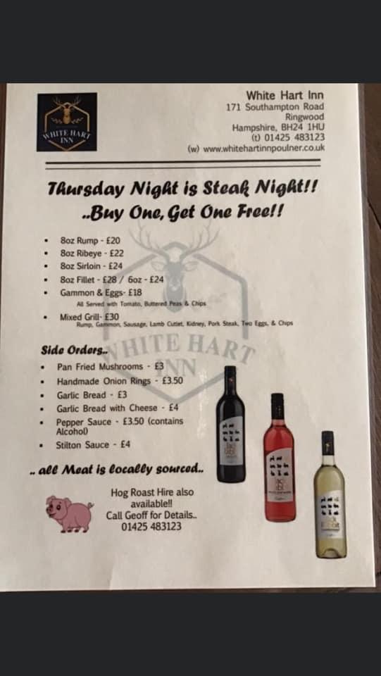 Menu at The White Hart Inn pub & bar, Ringwood, 171 Southampton Rd