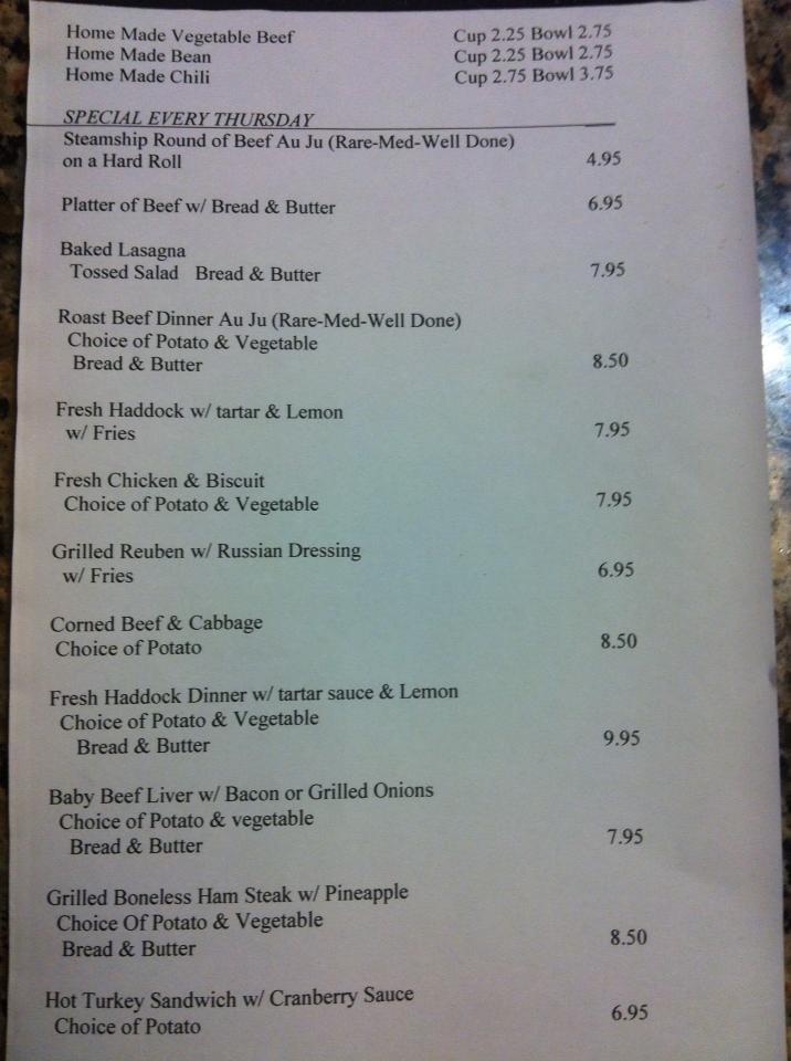 Menu at Eddie's Paramount Diner restaurant, Rome