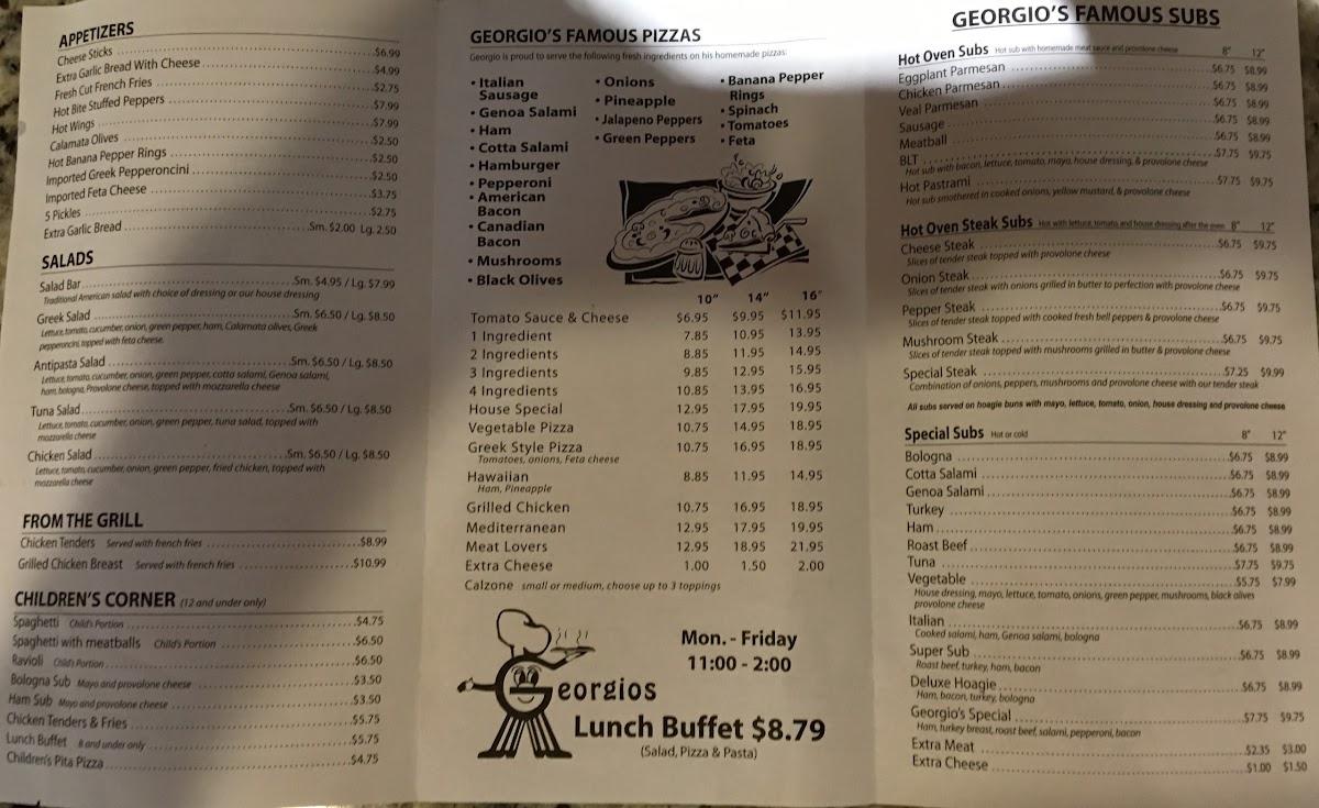Menu at Georgio's II Famous Pizza pizzeria, Sumter, 344 Pinewood Rd