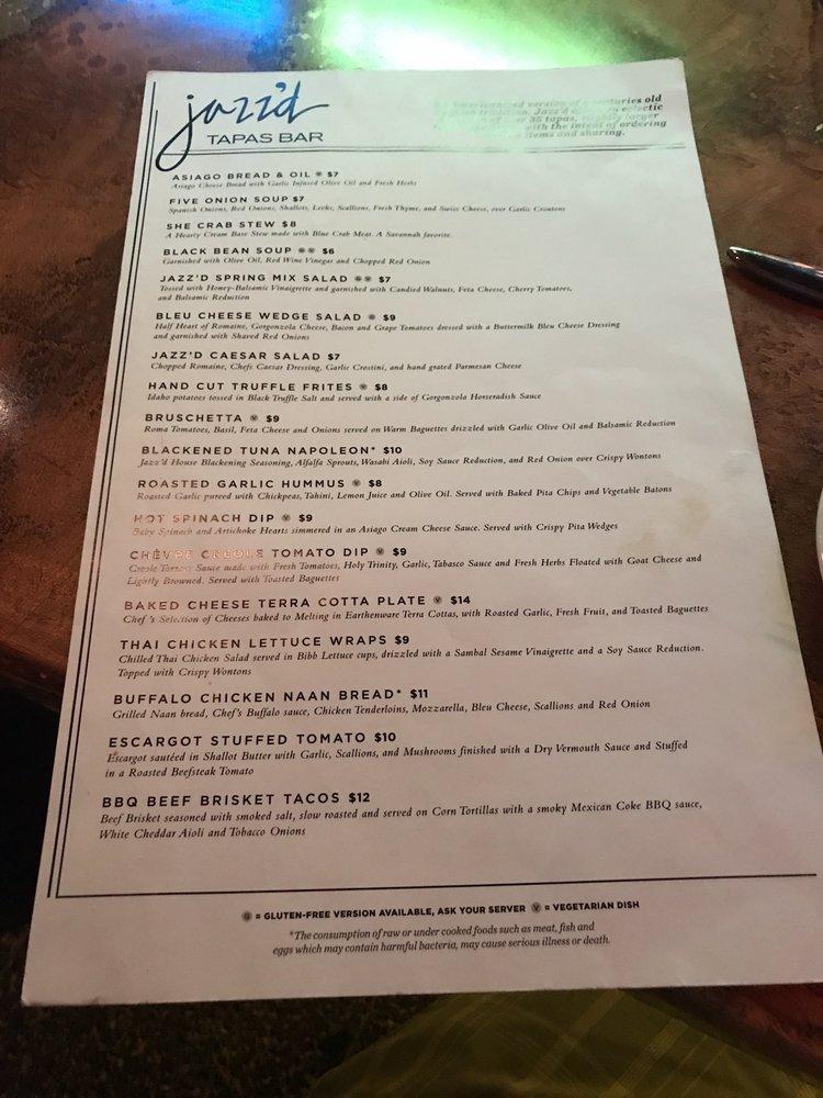 Menu at Jazz'd Tapas Bar, Savannah