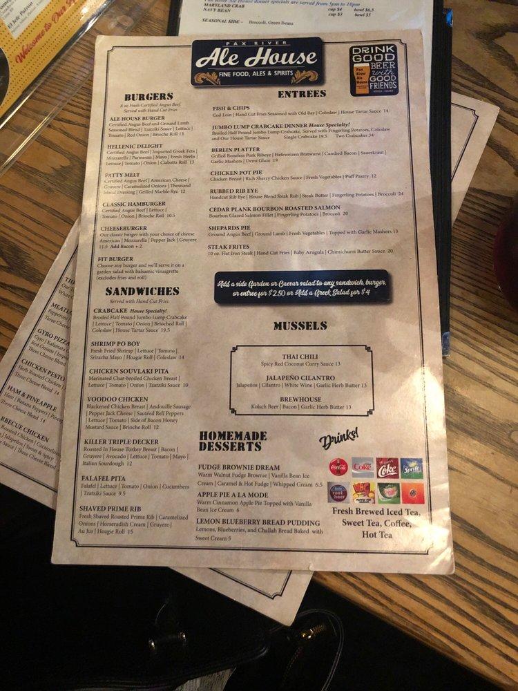 Menu at Pax River Ale House pub & bar, Lexington Park