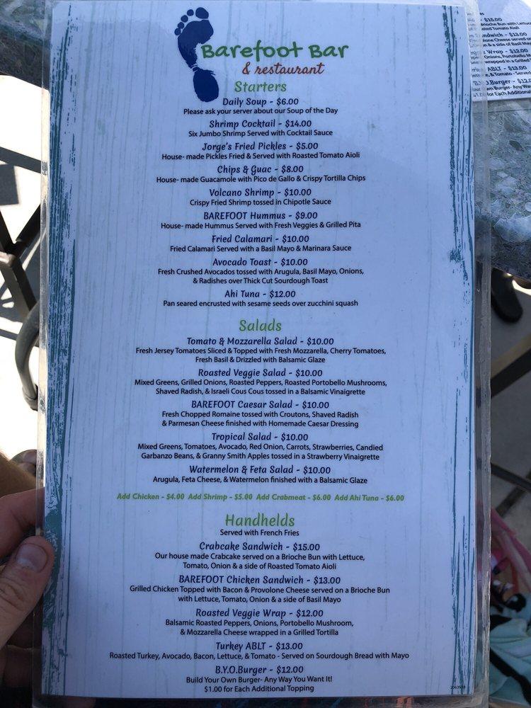 Carta de Barefoot Bar & Grill, Cape May