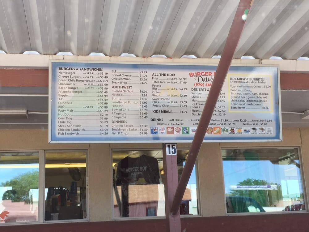 Menu at Burger Boy Drive In restaurant, Cortez