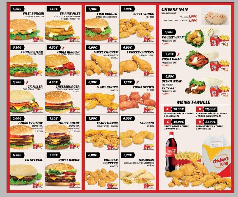Menu at CHICKEN'S KING PARIS 20EME (Pte de Montreuil) restaurant, Paris