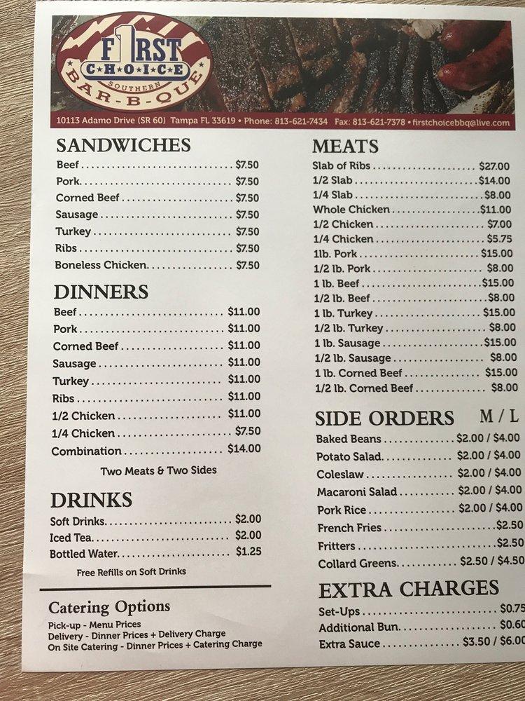 Menu at First Choice Bar-B-Que, Tampa