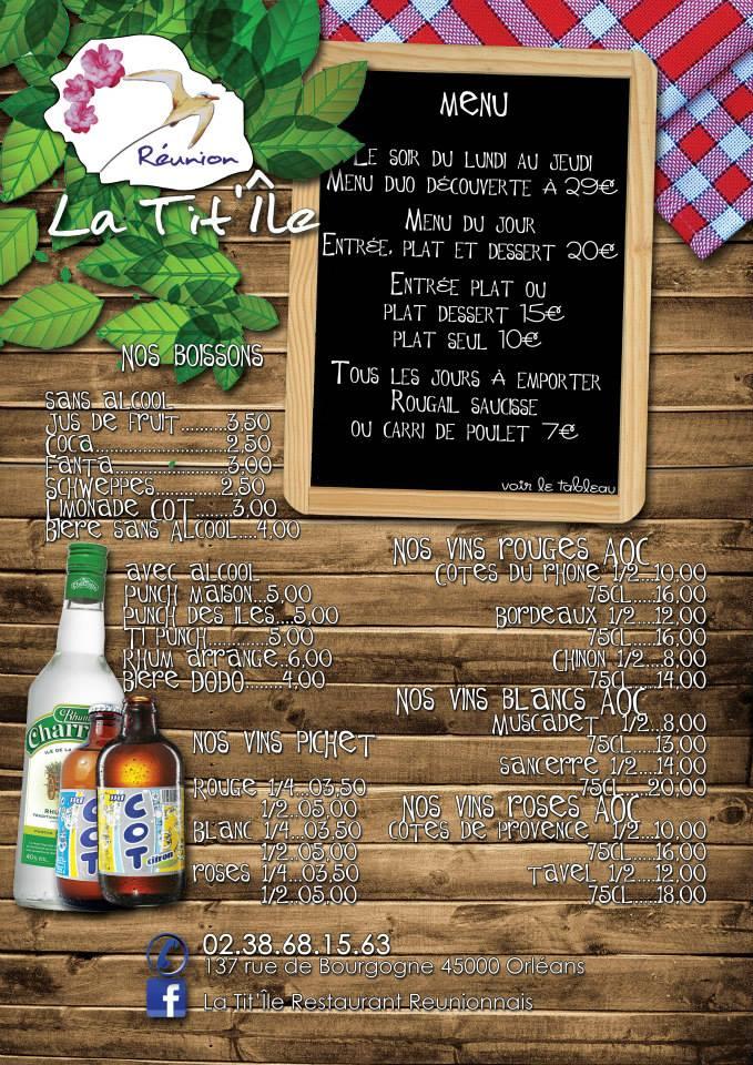Menu at La Tit' Ile Snack Reunionnais restaurant, Fleury-les-Aubrais ...