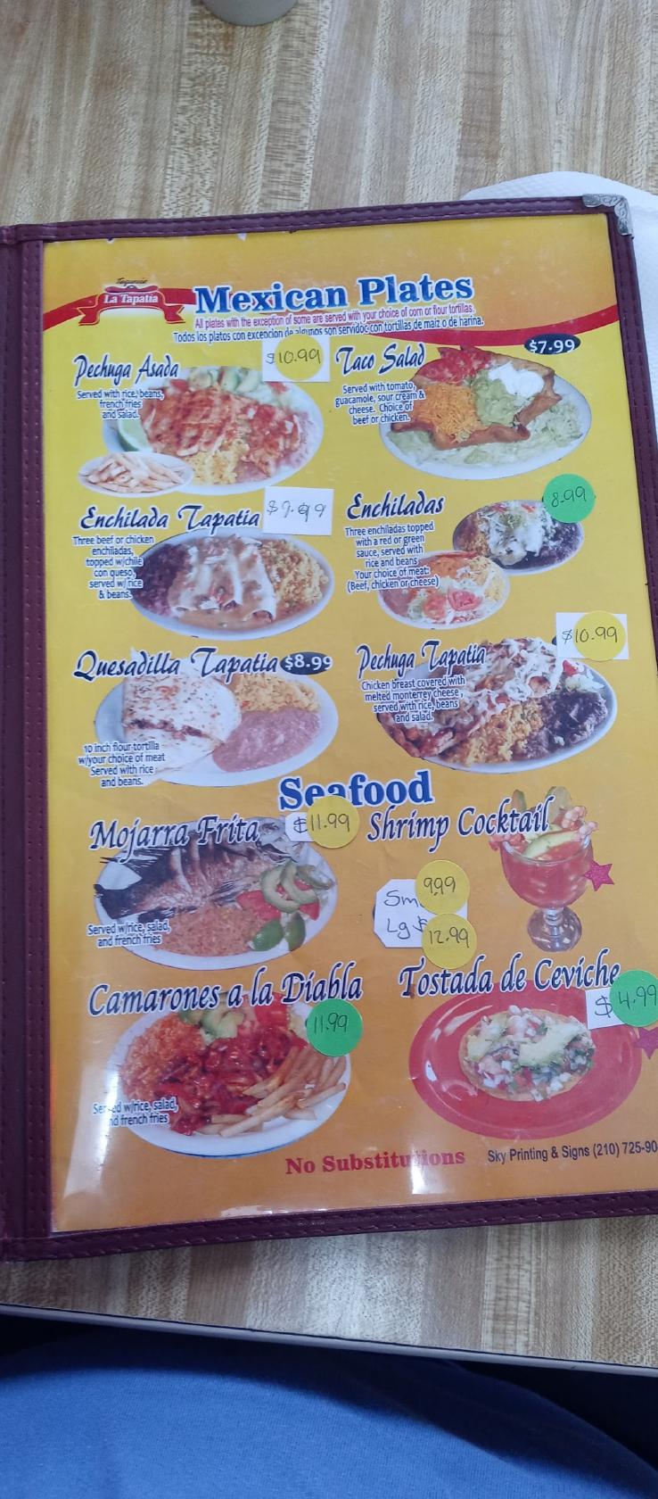 Menu at Mi Lindo Jalisco restaurant, Austin, Research Blvd