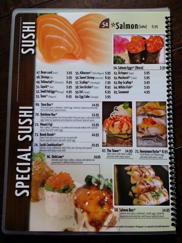 Menu at Oishi restaurant, Redmond