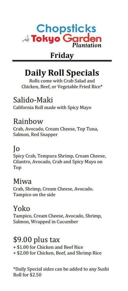 Menu at Tokyo Garden restaurant, Laredo