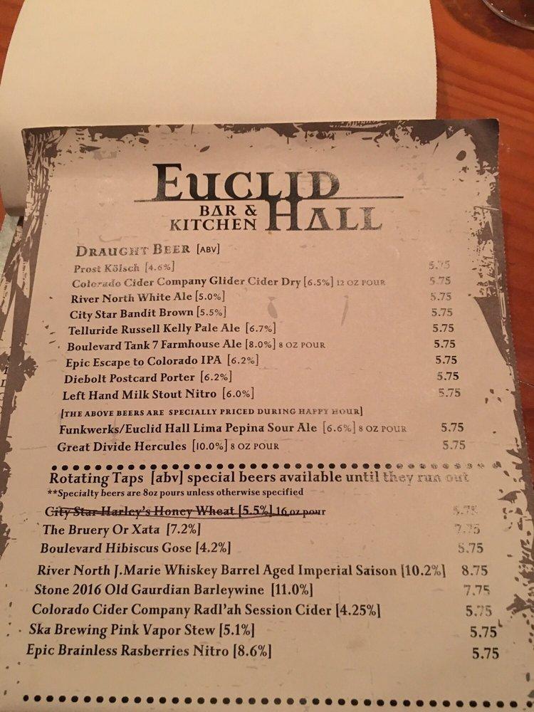 Menu at Euclid Hall Bar & Kitchen, Denver