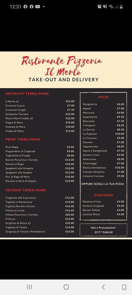 Menu da Il Merlo ristorante, Garda