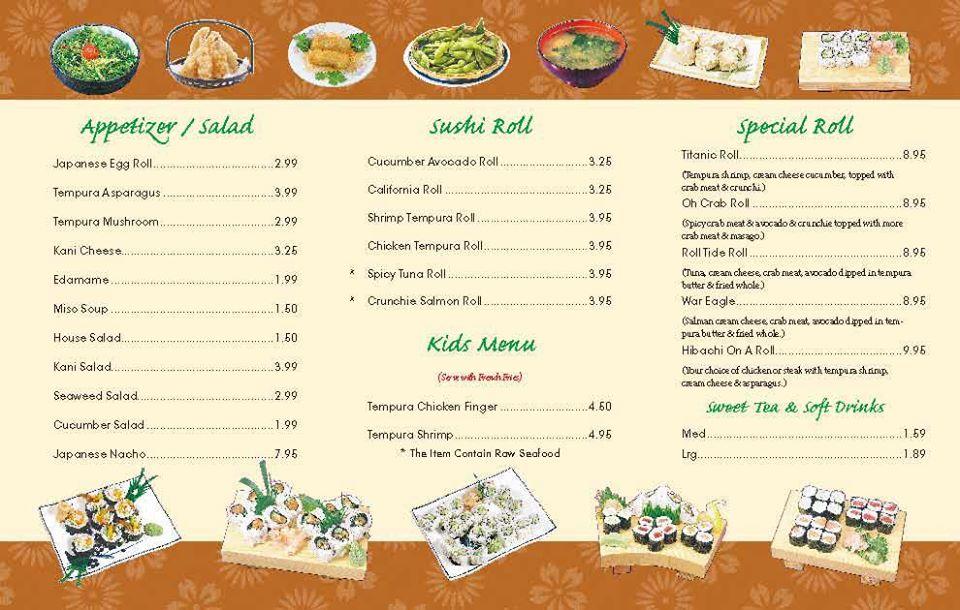Menu at Japanese Express restaurant, Daphne, US-98