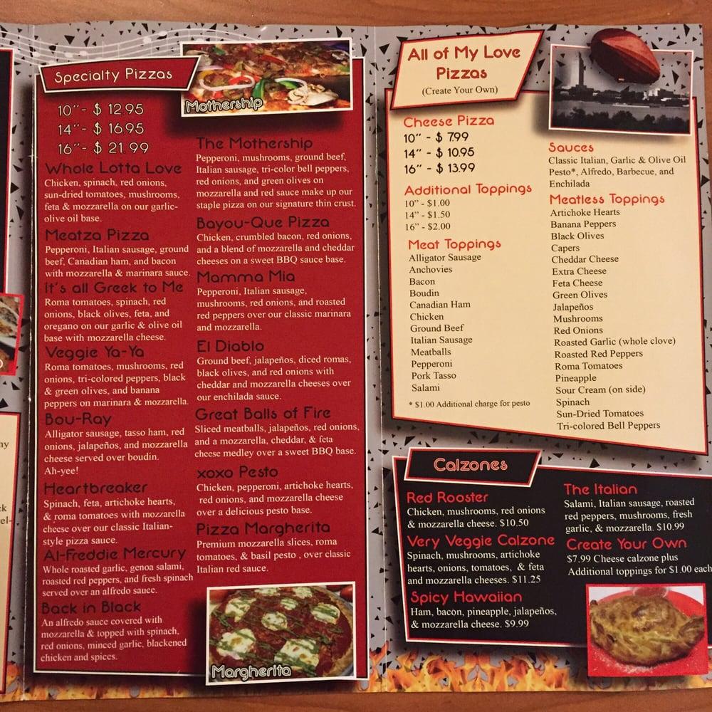 Menu at Red Zeppelin Pizza pizzeria, Baton Rouge