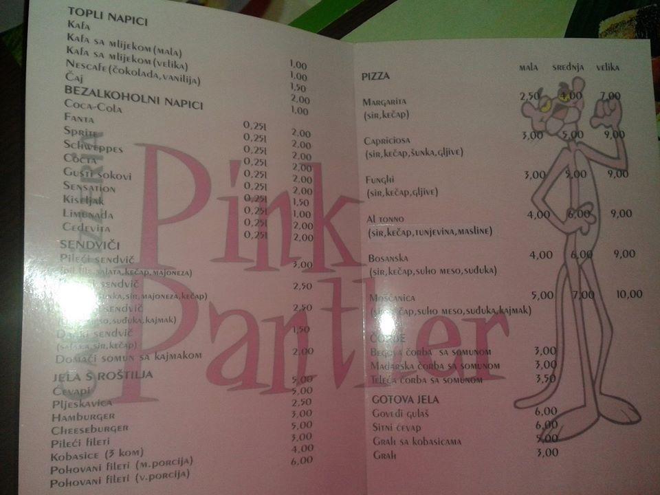 Carta de pizzería Pink Panther, Sarajevo