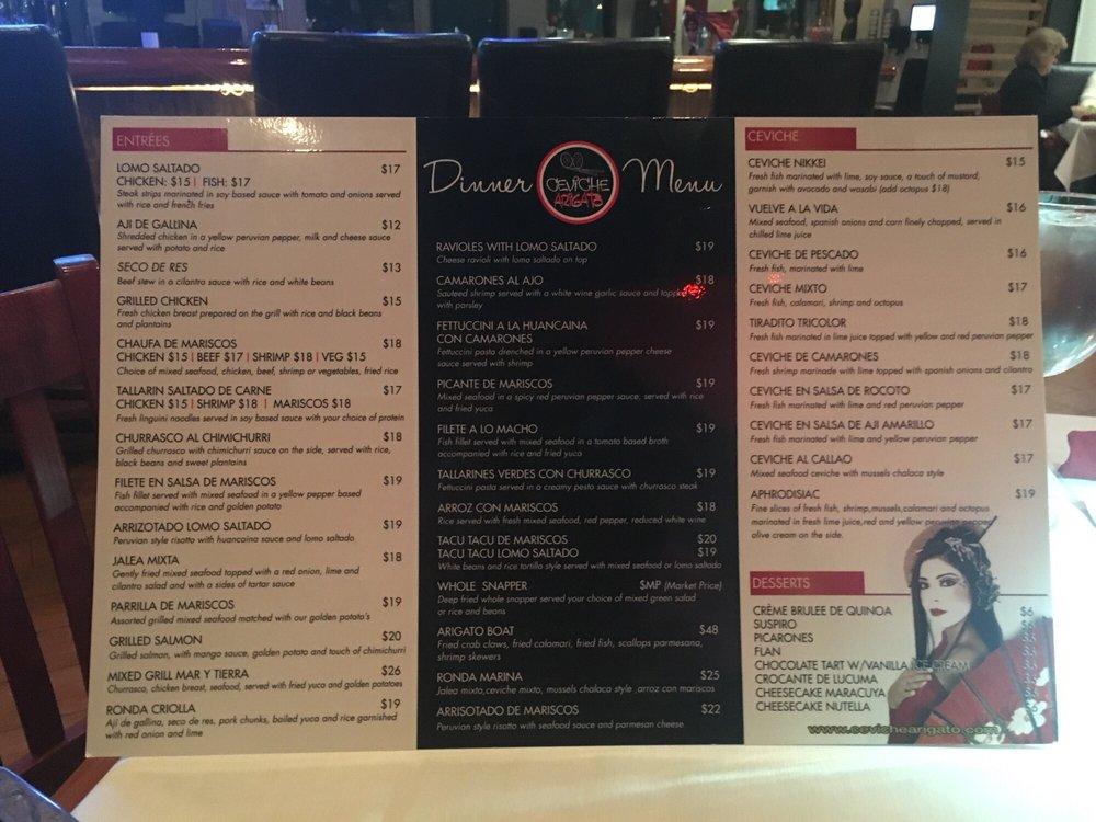 Menu at Ceviche Arigato restaurant, Lake Park, 10th St