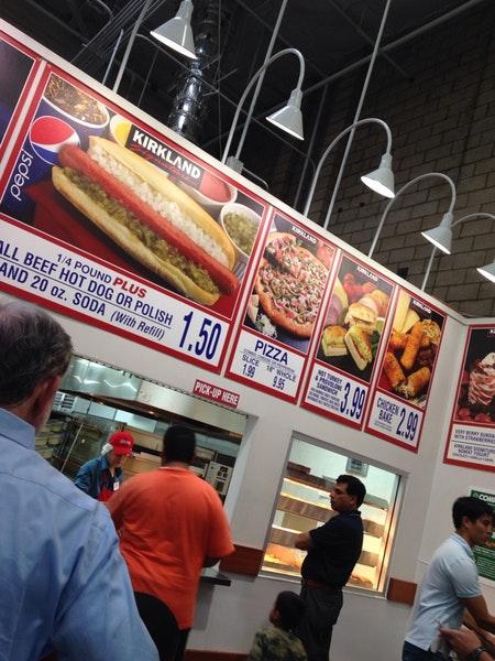 Menu at Costco Food Court pizzeria, Mountain View