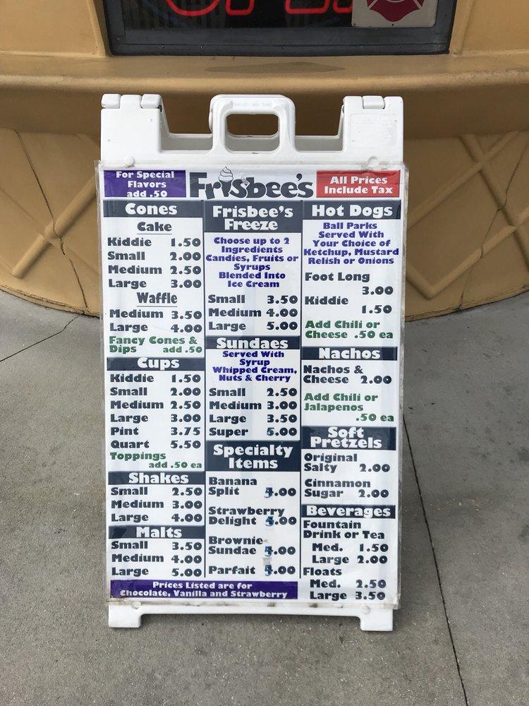 Menu at Frisbee's fast food, Mims