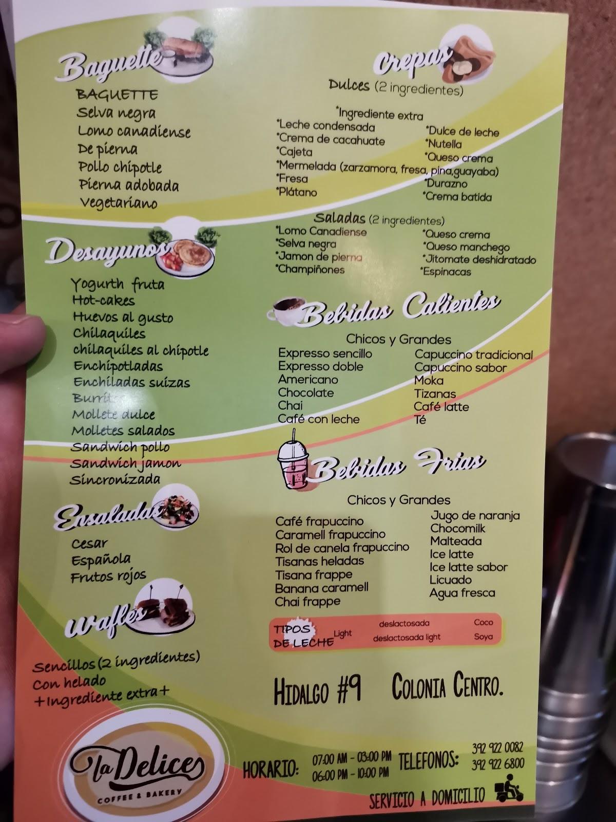 Carta del restaurante La Delice, Ocotlán