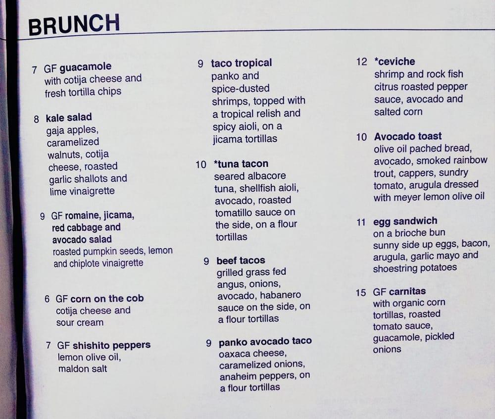 Menu at Loló restaurant, San Francisco, 974 Valencia St
