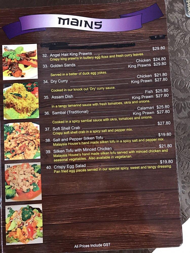 Menu at Malaysia House restaurant, Rockhampton City