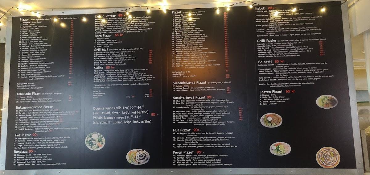 Menu at Pizzeria Amanda, Haparanda