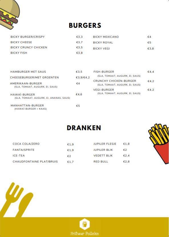 Menu at Frituur 'Polleke', Laakdal