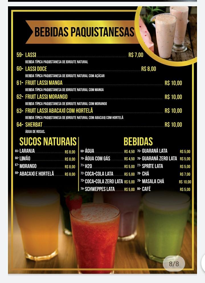 Menu at Taste of Pakistan restaurant, Brasília