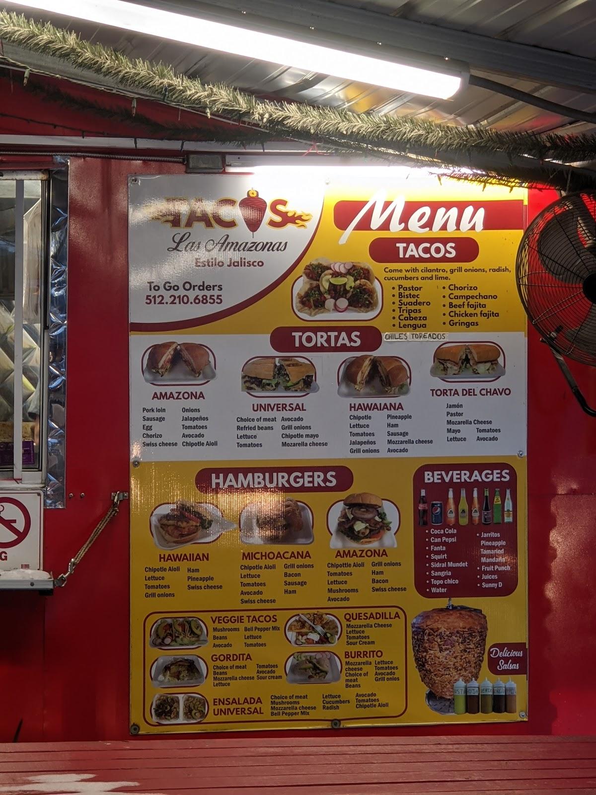 Menu at Tacos Las Amazonas Estilo Jalisco restaurant, Austin