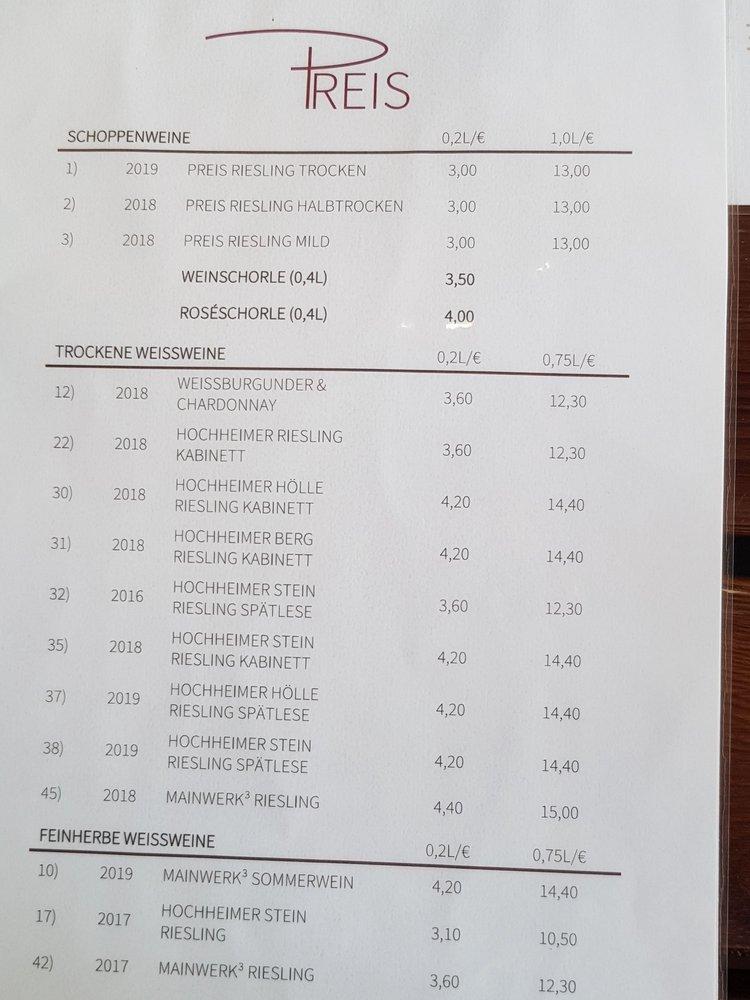 Speisekarte von Weingut Preis pub & Bar, Hochheim am Main