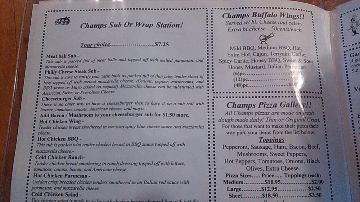 Menu at Champs restaurant, Campbell