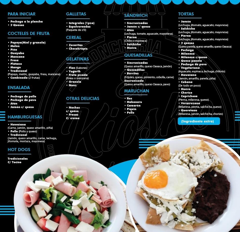 Carta del restaurante El Kiosko del las Delicias, Santiago del Querétaro