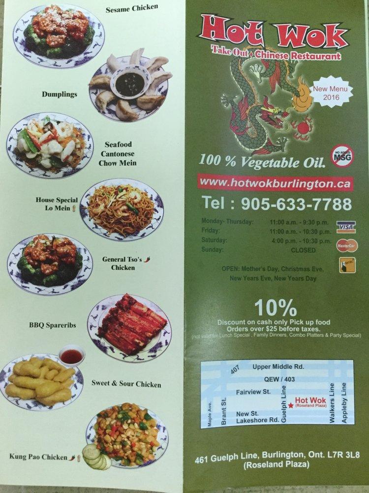 Menu at Hot Wok restaurant, Burlington, 461 Guelph Line