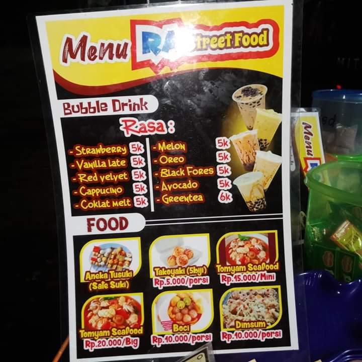 Menu at RA Street Food restaurant, Batang