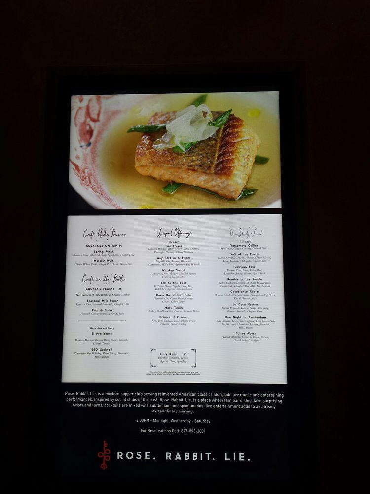Menu at Rose. Rabbit. Lie pub & bar, Las Vegas, 3708 Las Vegas Blvd S ...