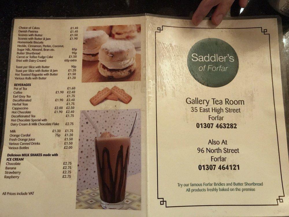 Menu at Saddler's Of Forfar cafe, Forfar