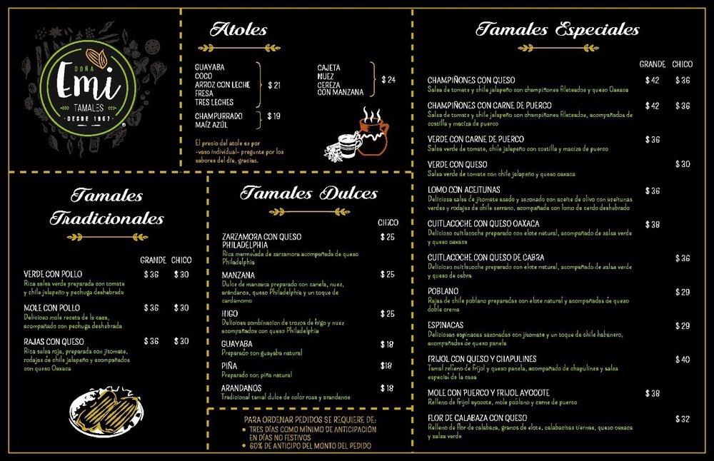 Menu at Tamales Doña Emi restaurant, Naucalpan, de